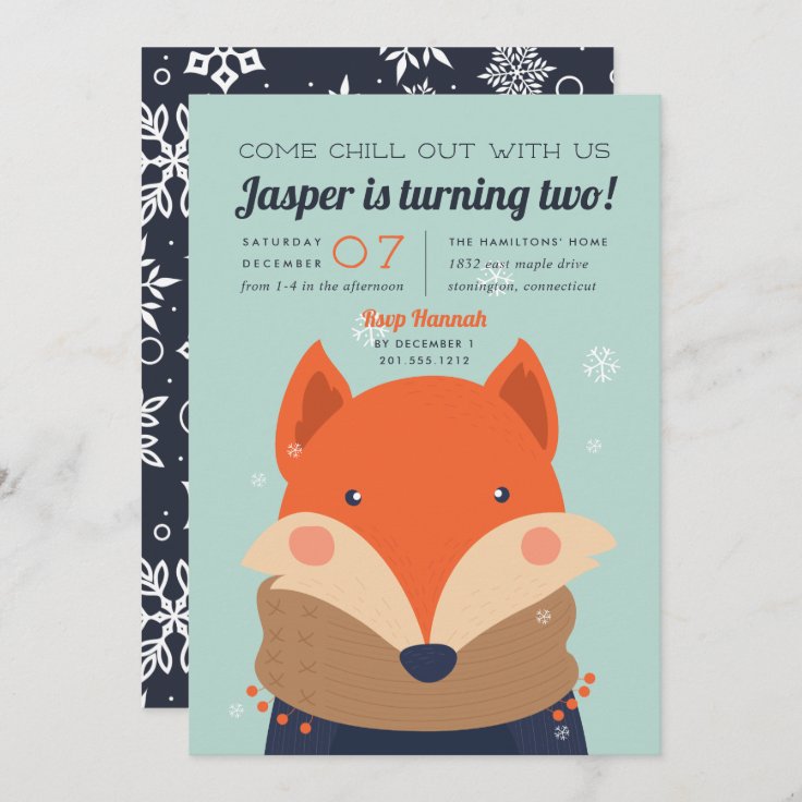 Chill Out | Cute Winter Fox Birthday Party Invitation | Zazzle