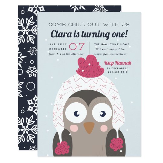 Chill Out | Cute Winter Owl Birthday Party Invitation | Zazzle.com
