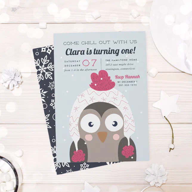Chill Out | Cute Winter Owl Birthday Party Invitation | Zazzle