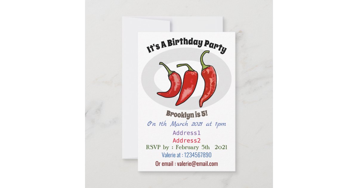 Chilli cartoon illustration invitation | Zazzle