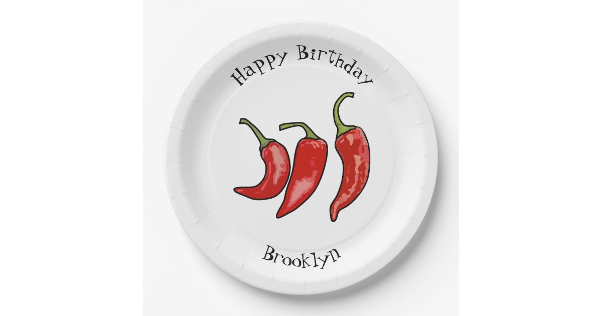 Chilli cartoon illustration paper plates | Zazzle