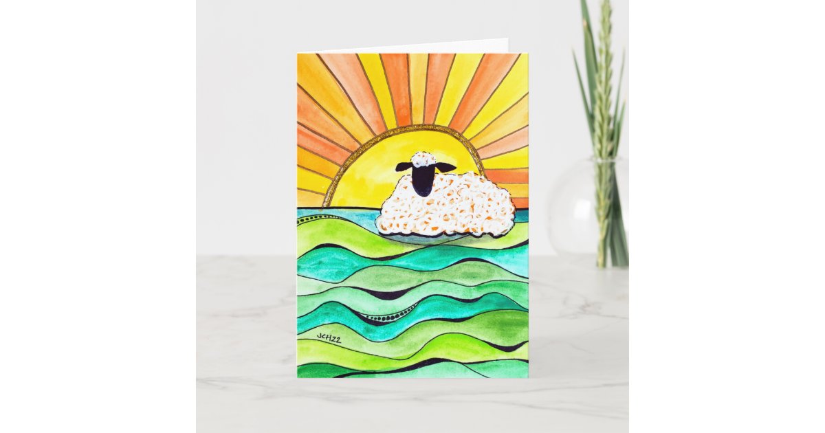 Chillin' In The Sun Sheep Art Folded Greeting Card | Zazzle