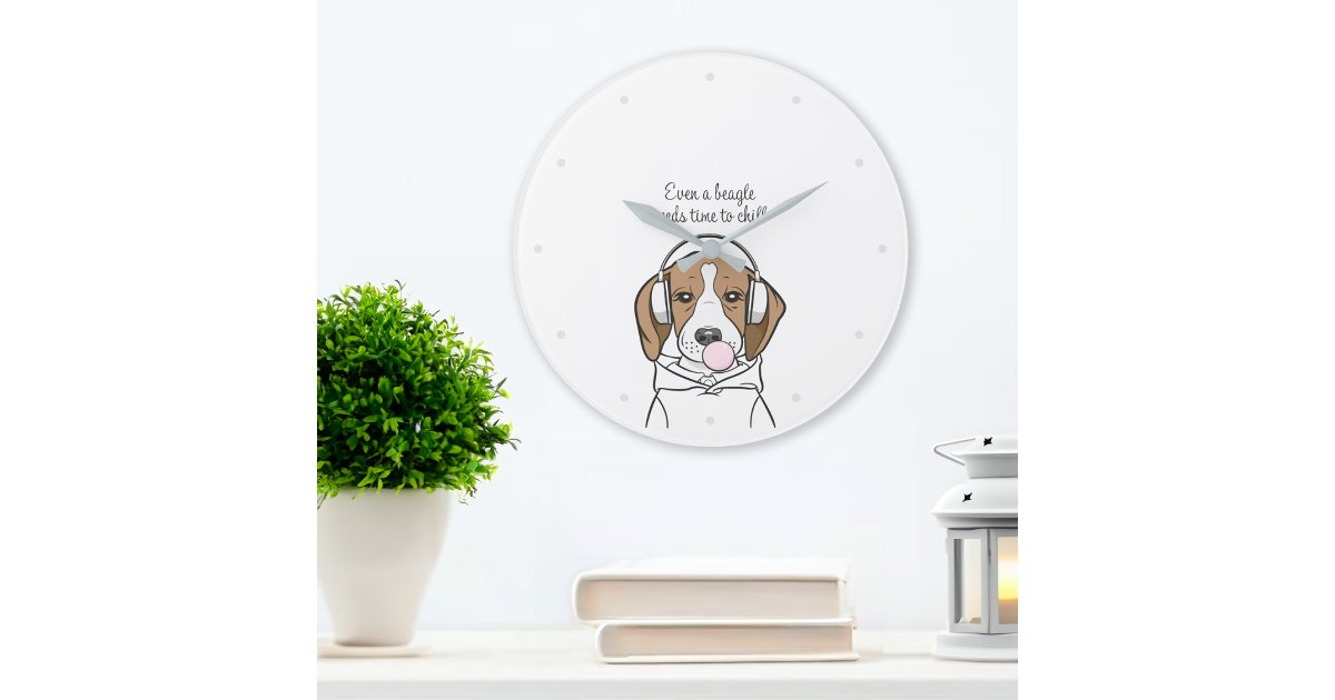 Chilling Beagle with Bubblegum Cute Funny Dog Large Clock | Zazzle