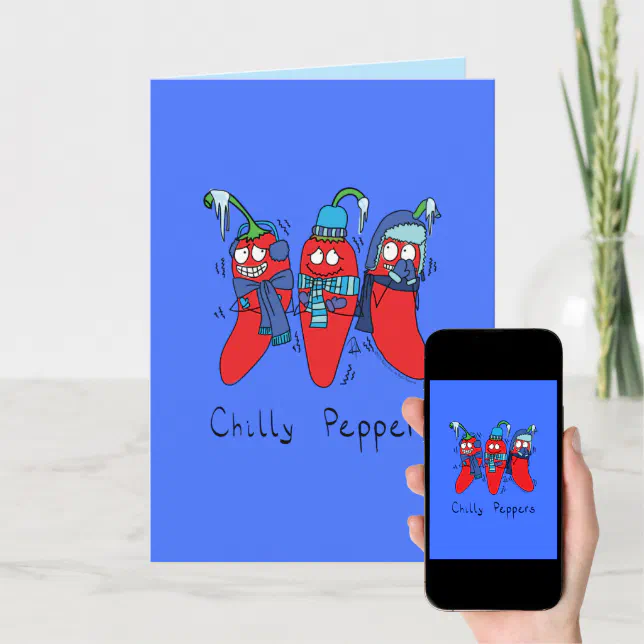Chilly Peppers Cute Chilis Winter Greeting Card | Zazzle