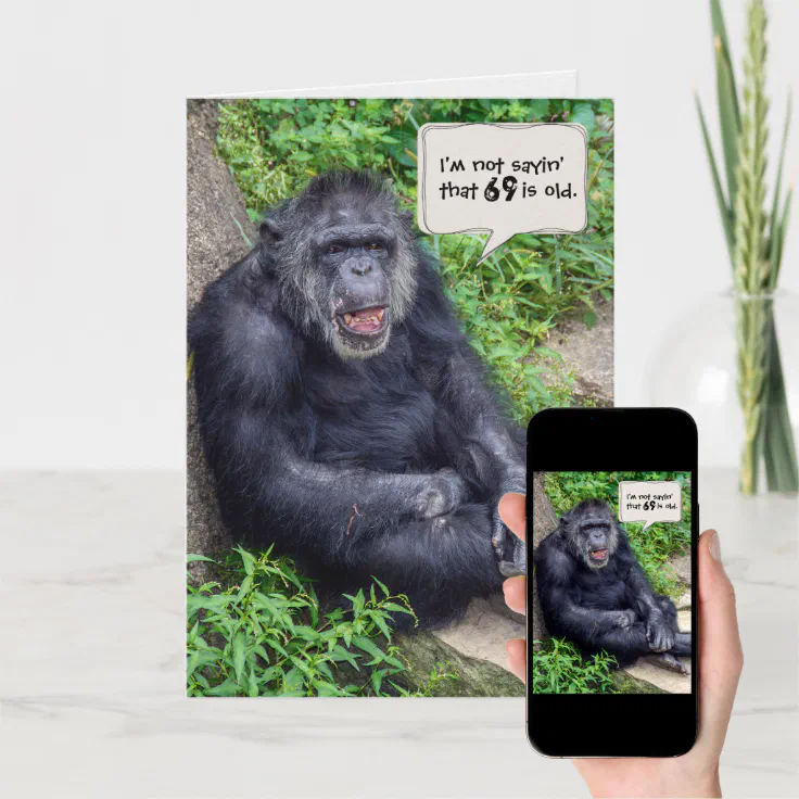 chimpanzee humor for 69th birthday card | Zazzle