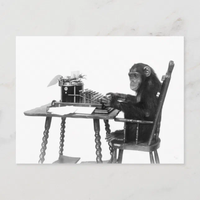Chimpanzee typing postcard | Zazzle