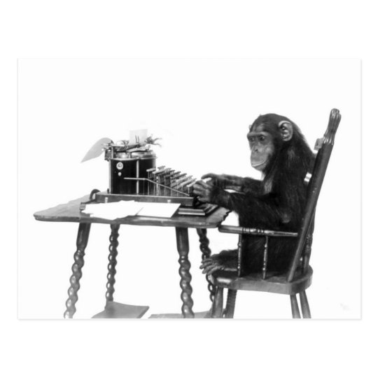 Chimpanzee typing postcard | Zazzle.com