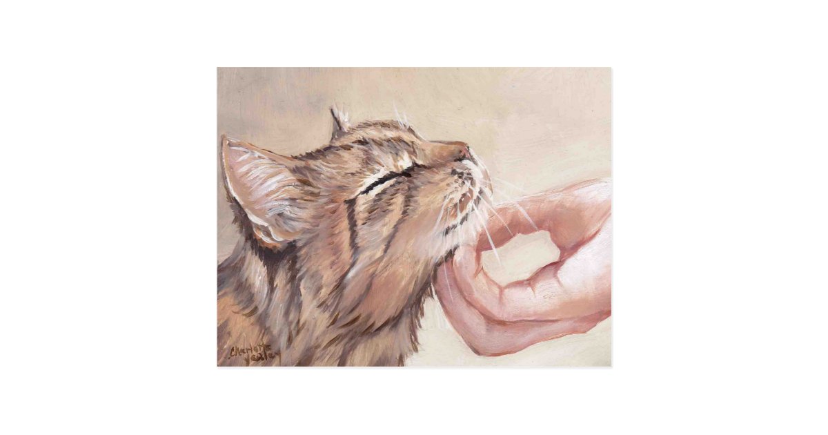 Chin Scratch Cat Art Postcard | Zazzle.com