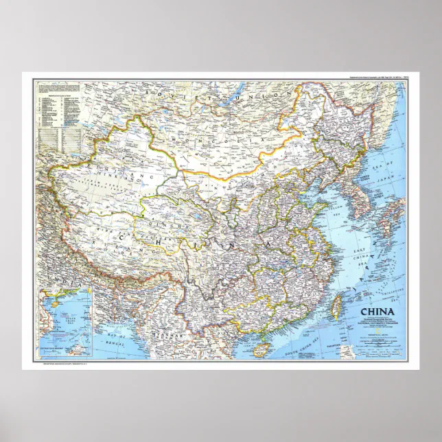 " China: 1991/today - Detailed classic wall map Poster | Zazzle