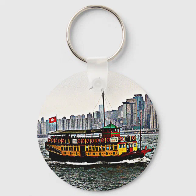 Chinese Boat Victoria Harbour Hong Kong Keychain | Zazzle