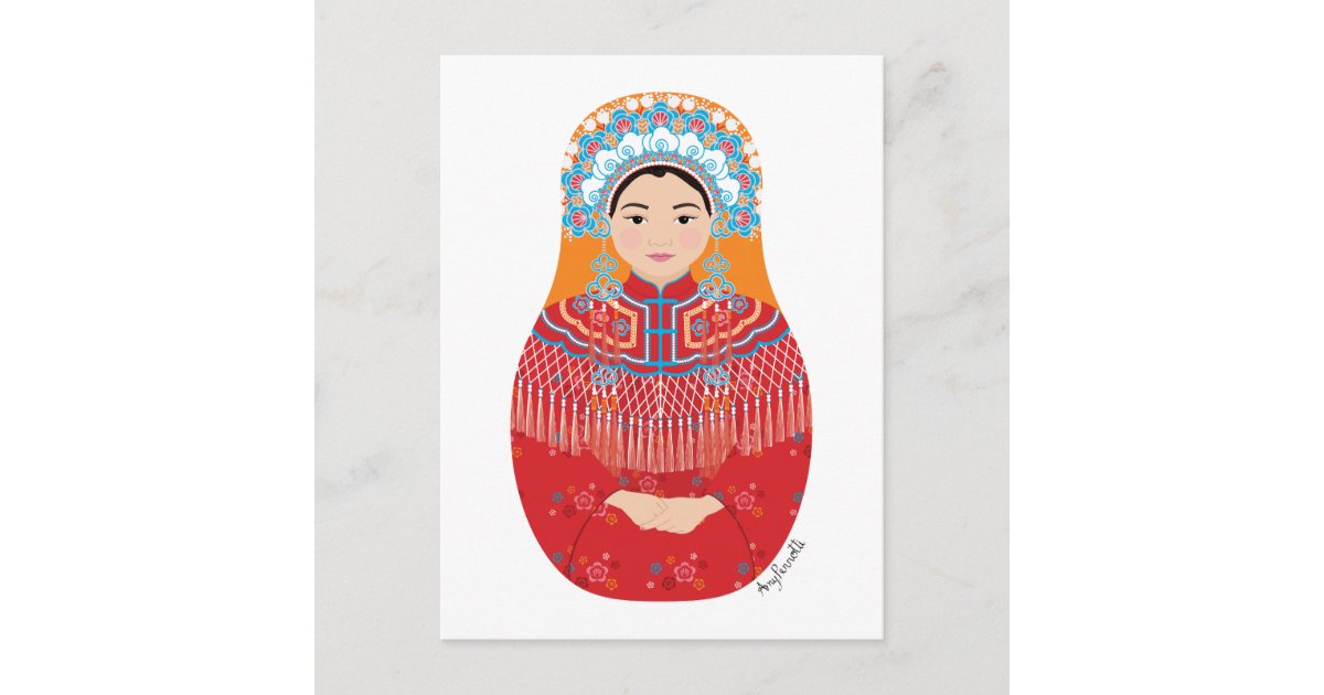 Chinese Bride Matryoshka Postcard | Zazzle
