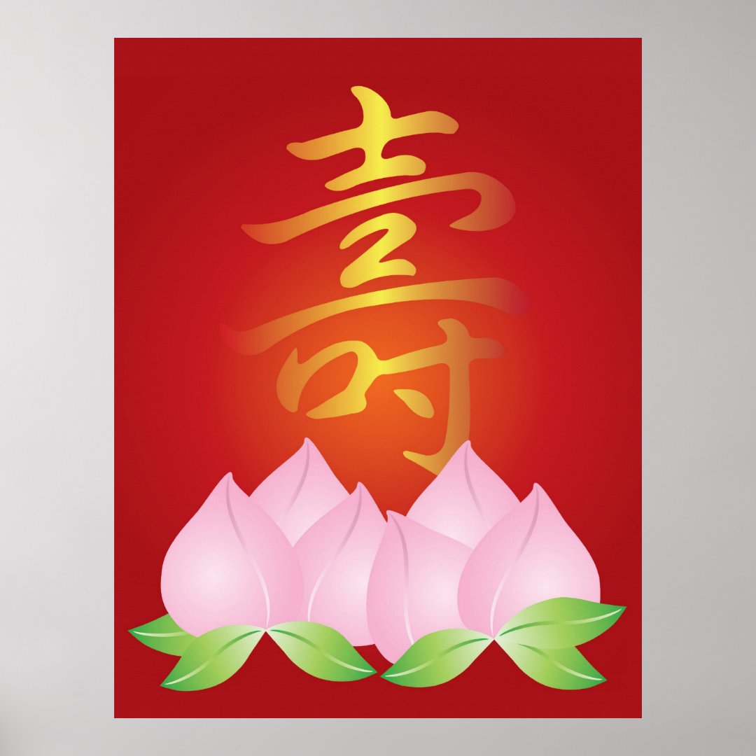 Chinese Character Calligraphy Longevity Illustrati Poster | Zazzle