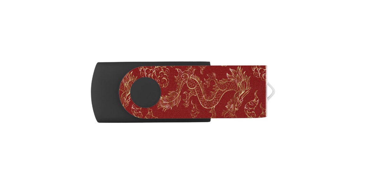 Chinese Dragon Gold and Dark Red Flash Drive | Zazzle
