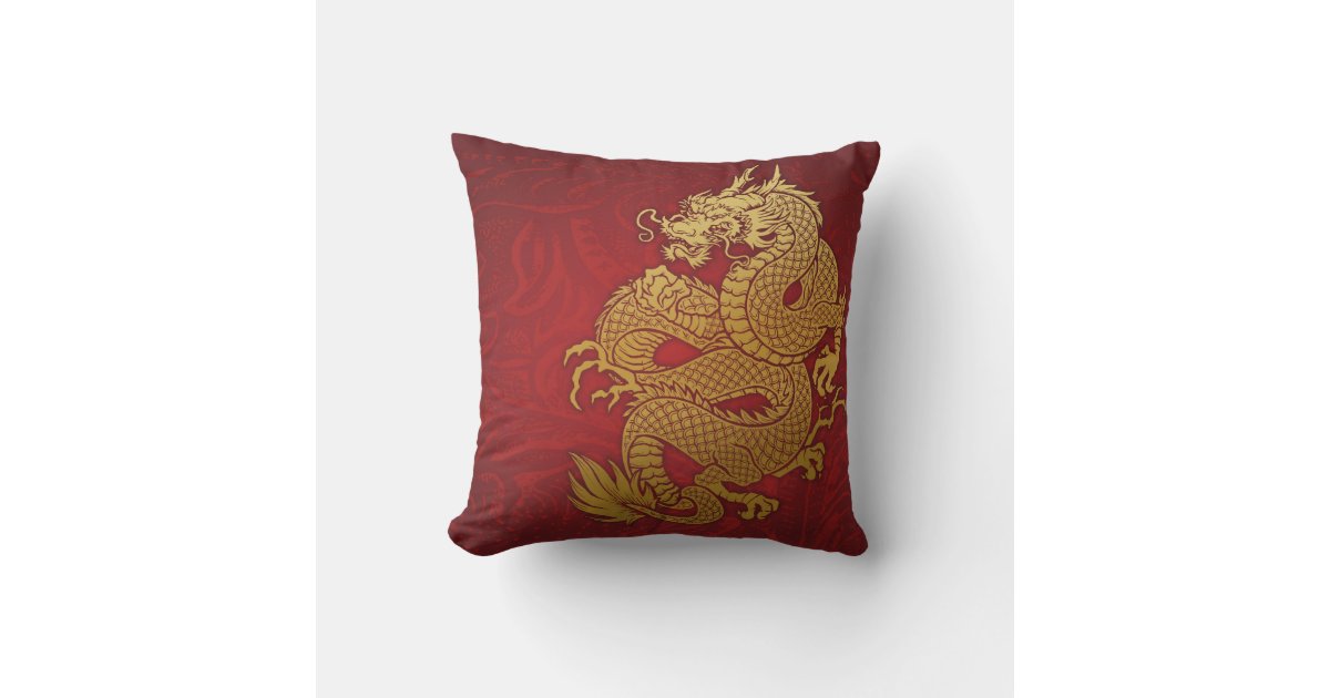 Chinese Dragon Gold and Red Throw Pillow | Zazzle