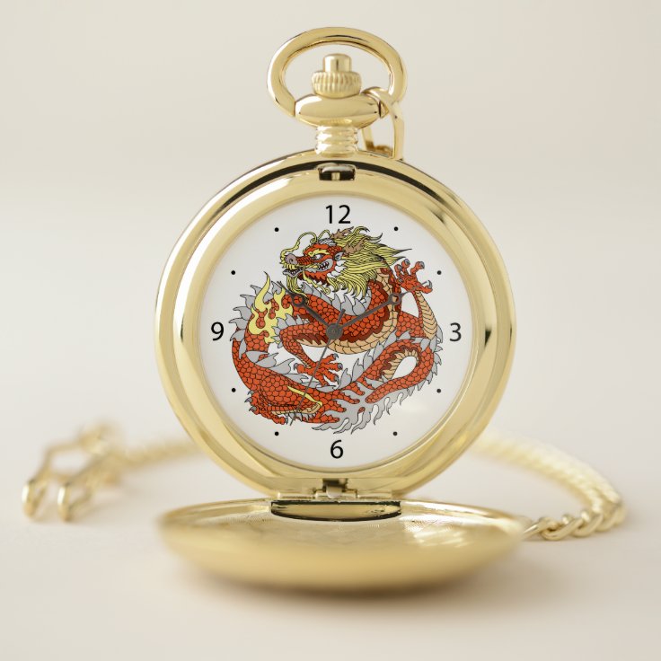 Chinese dragon keychain watch round clock | Zazzle