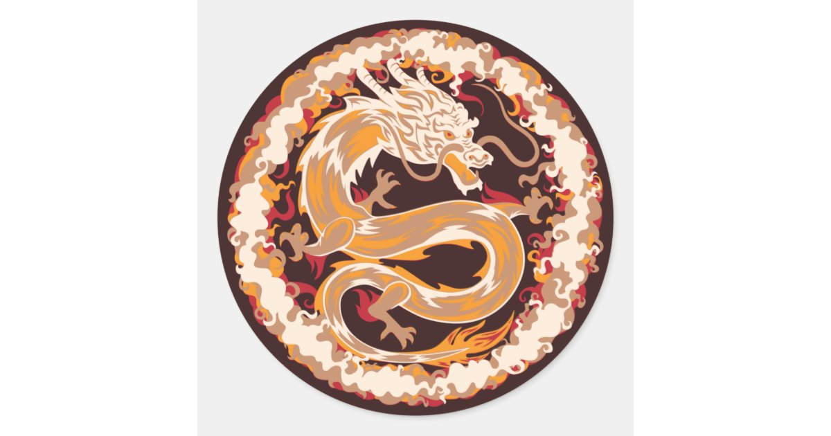 Chinese Dragon Mythical Beast Circle Classic Round Sticker | Zazzle