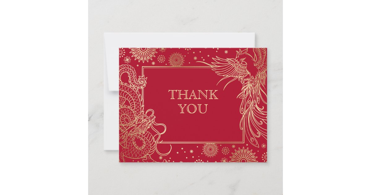 Chinese Dragon Phoenix Wedding Thank You Card | Zazzle