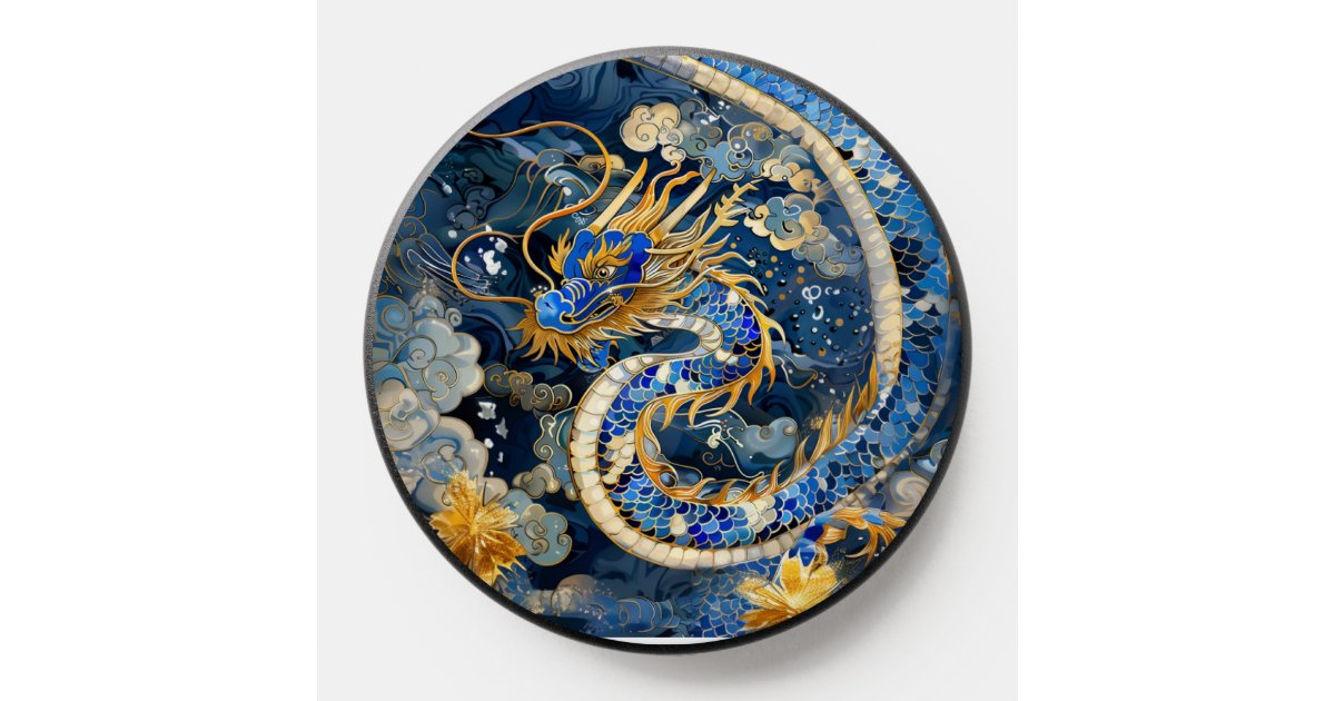 Chinese Dragon Royal Blue And Gold PopSocket | Zazzle
