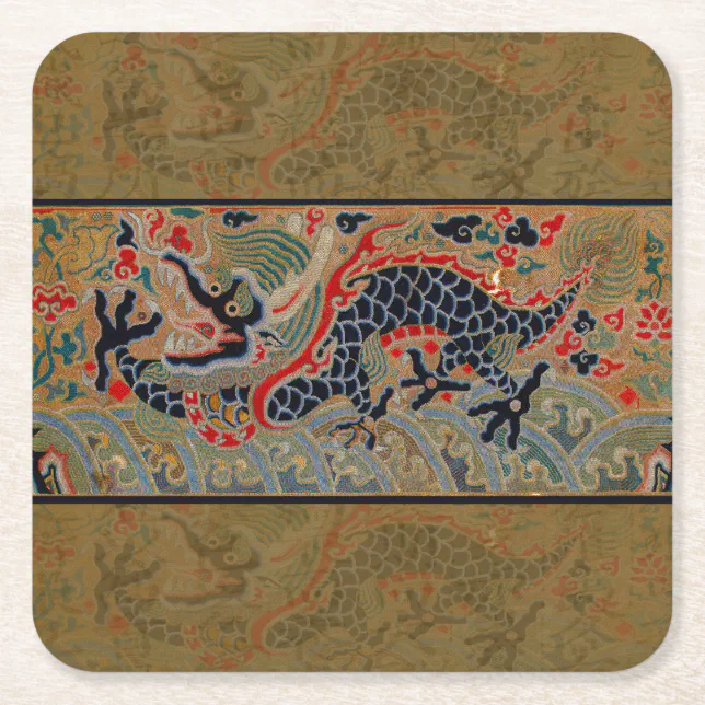 Chinese Dragon Symbol Antique Asian Square Paper Coaster | Zazzle