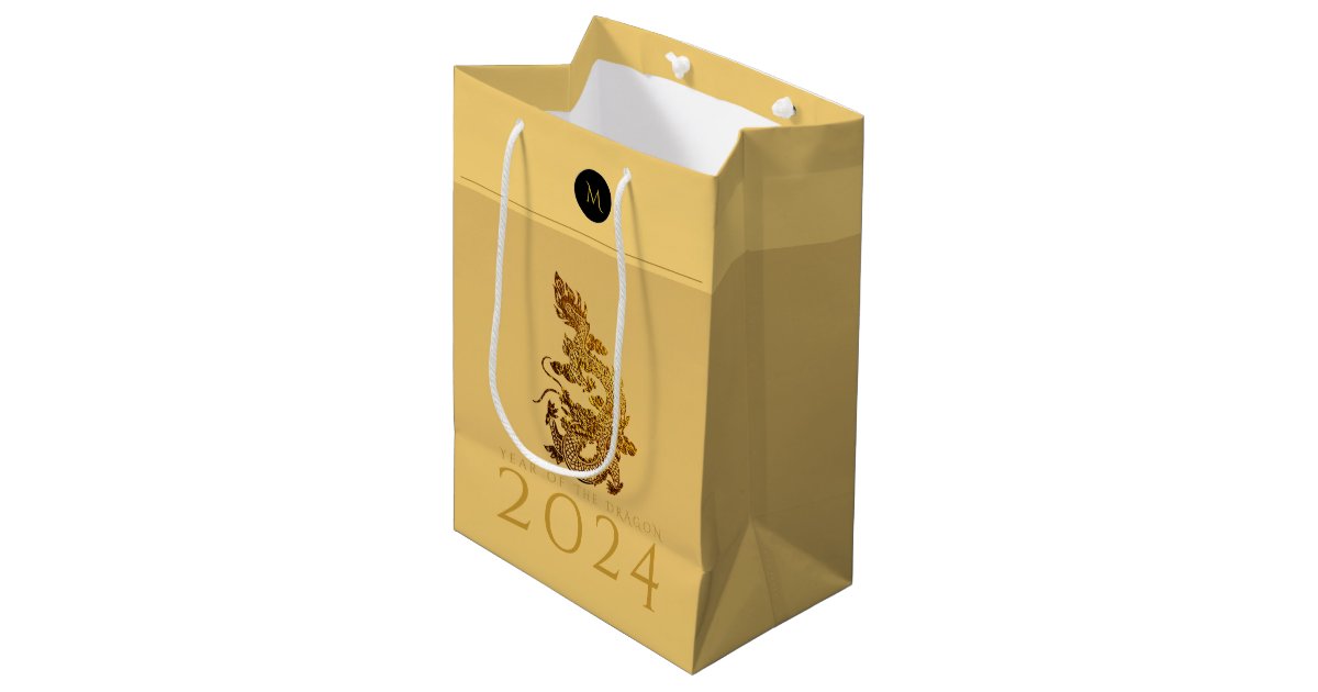 Chinese Dragon Year 2024 Elegant Monogram MGB Medium Gift Bag | Zazzle