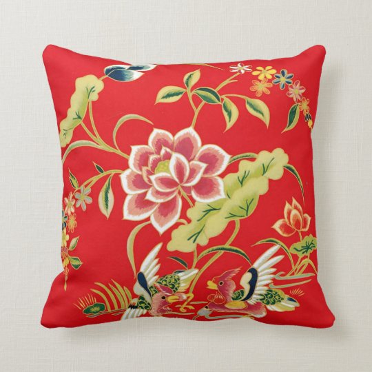 Chinese Floral Embroidery Design Throw Pillow