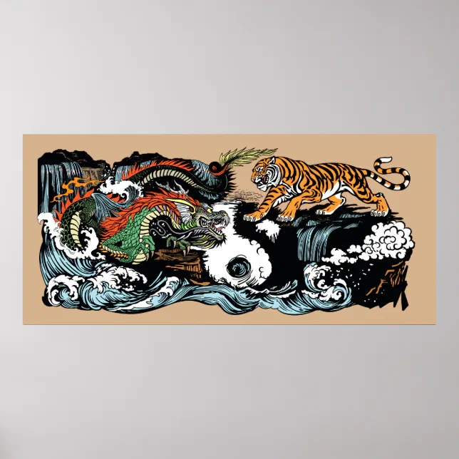 Chinese Green Dragon versus Tiger Poster | Zazzle