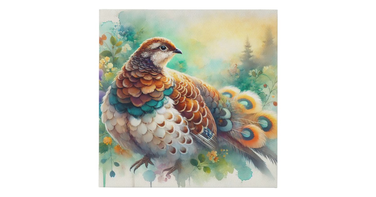 Chinese Grouse 260824AREF122 - Watercolor Faux Canvas Print | Zazzle