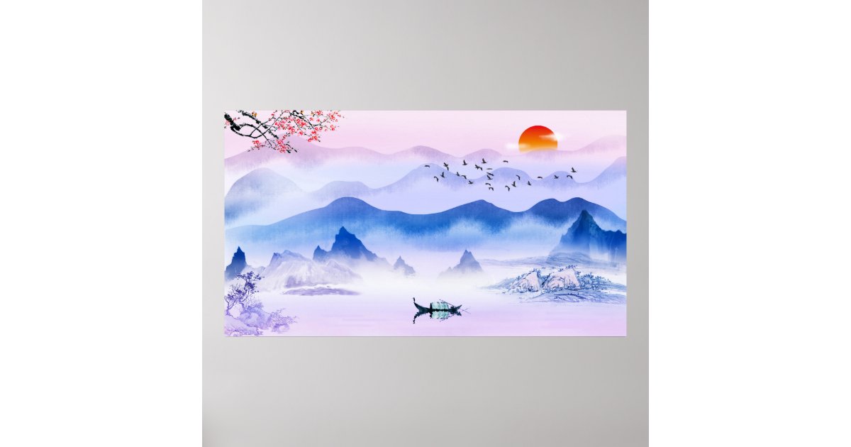 Chinese Ink Style Painting Nature Scenery Poster | Zazzle