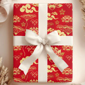 Chinese Lotus Oriental Asian Red Floral Pattern Wrapping Paper | Zazzle