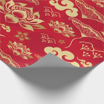 Chinese Lotus Oriental Asian Red Floral Pattern Wrapping Paper | Zazzle