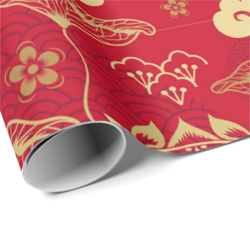 Chinese Lotus Oriental Asian Red Floral Pattern Wrapping Paper | Zazzle