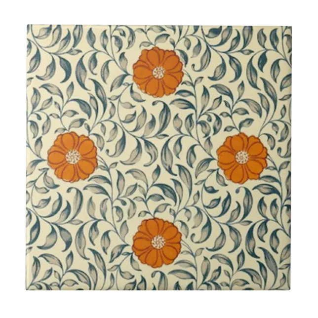 Chinese mandarin floral tile | Zazzle