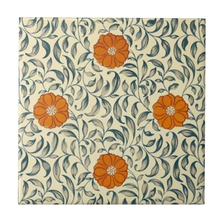Chinese mandarin floral tile | Zazzle