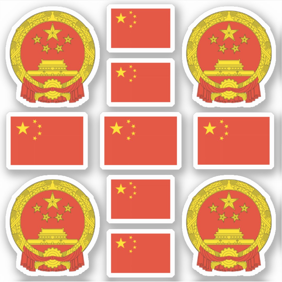 Chinese national symbols / coat of arms and flag sticker | Zazzle