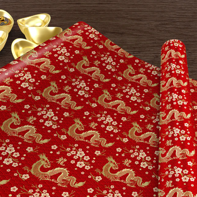 Chinese New year of the Dragon 2024 Wrapping Paper | Zazzle