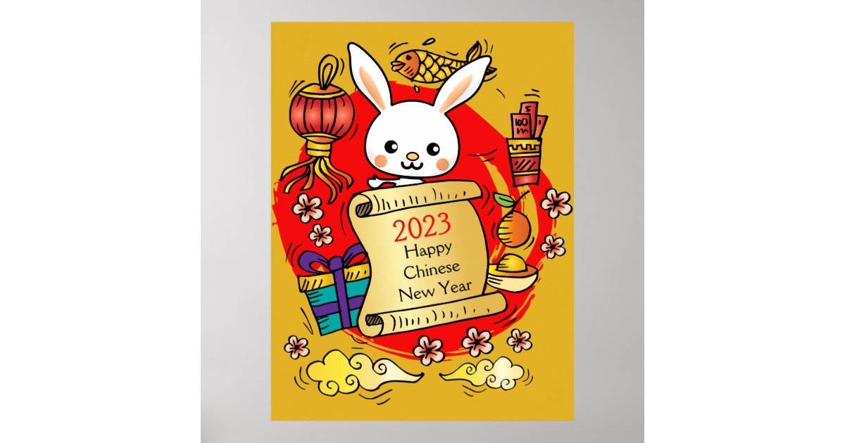 Chinese New Year Rabbit Cartoon Poster | Zazzle