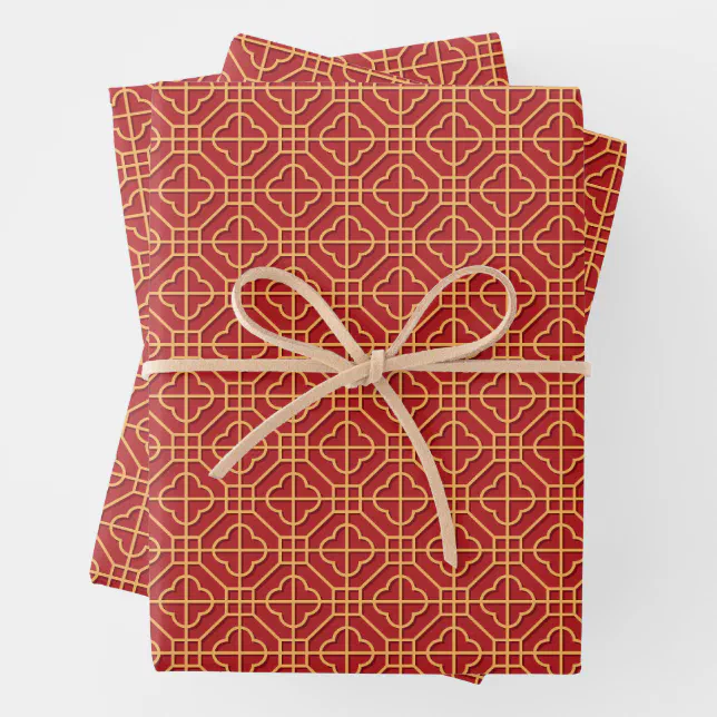 Chinese Pattern Red and Gold Wrapping Paper Sheets | Zazzle