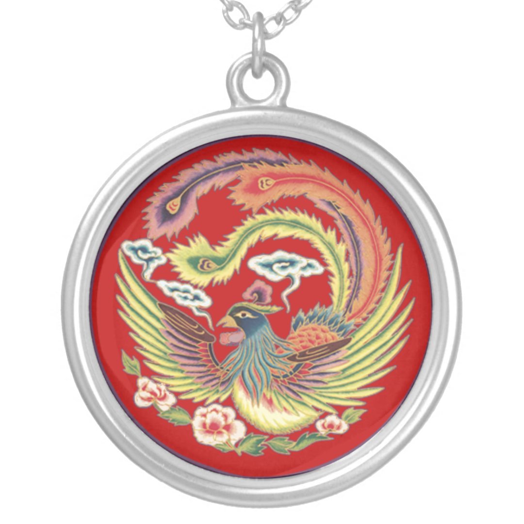 Chinese Phoenix Necklace with Red Background | Zazzle