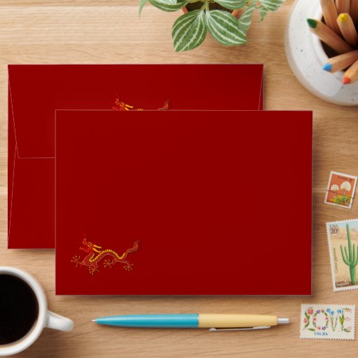 Chinese Red And Gold Year Of The Dragon Letter Envelope | Zazzle
