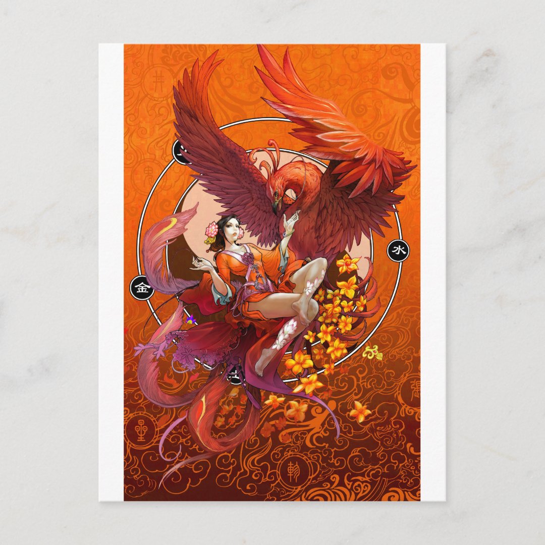 Chinese Spirit of the Phoenix w Chinese Elemental Postcard | Zazzle