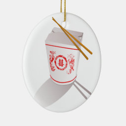 Chinese Take Out Food Box with Chopsticks Ceramic Ornament | Zazzle