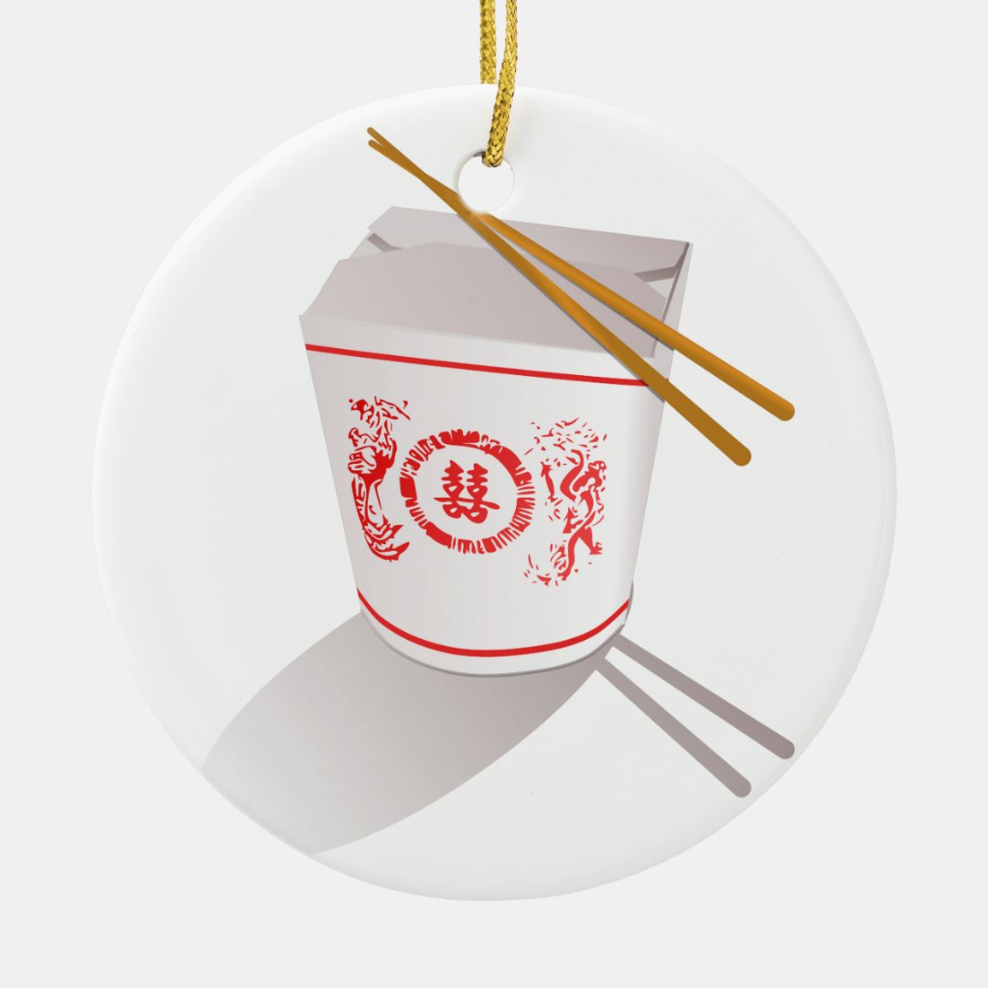 Chinese Take Out Food Box with Chopsticks Ceramic Ornament | Zazzle
