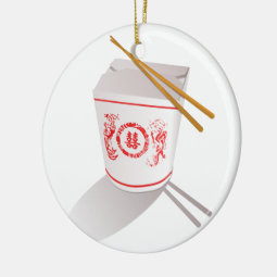 Chinese Take Out Food Box with Chopsticks Ceramic Ornament | Zazzle