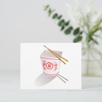 Chinese Take Out Food Box with Chopsticks Postcard | Zazzle