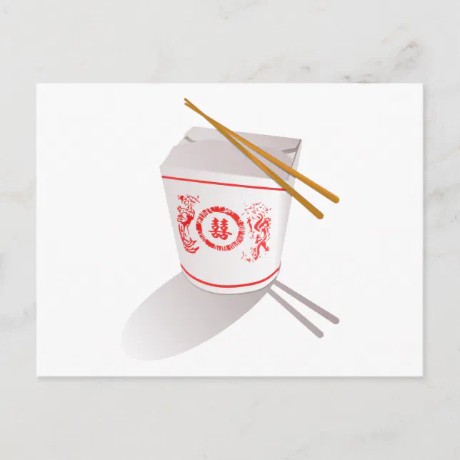 Chinese Take Out Food Box with Chopsticks Postcard | Zazzle