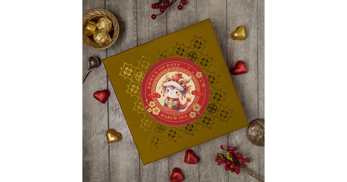 Chinese Traditional Baby 100 Days 百日 Invitation Classic Round Sticker ...
