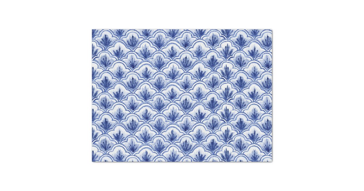 Chinese Vintage Shell Pattern Blue and White Tissue Paper | Zazzle