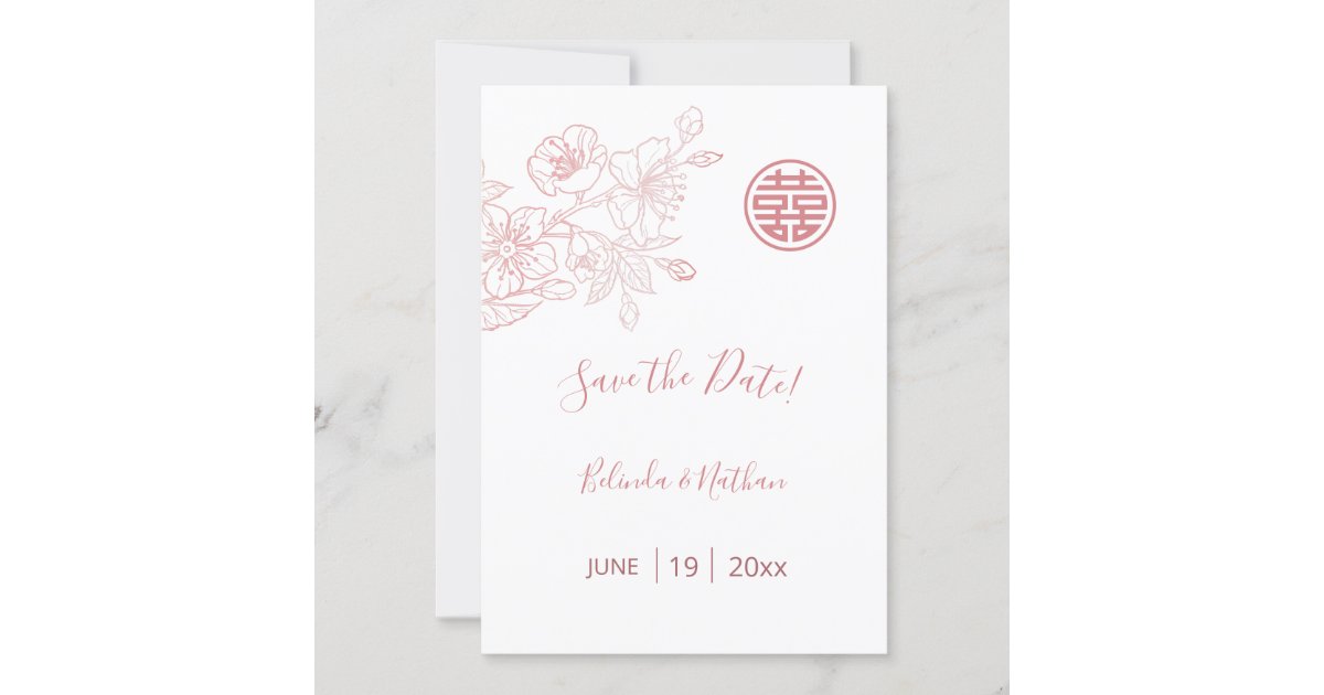 Chinese Wedding Blush Pink Floral Save The Date | Zazzle