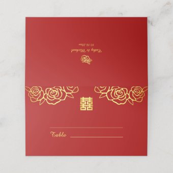 Chinese wedding floral rose papercut red and gold place card | Zazzle