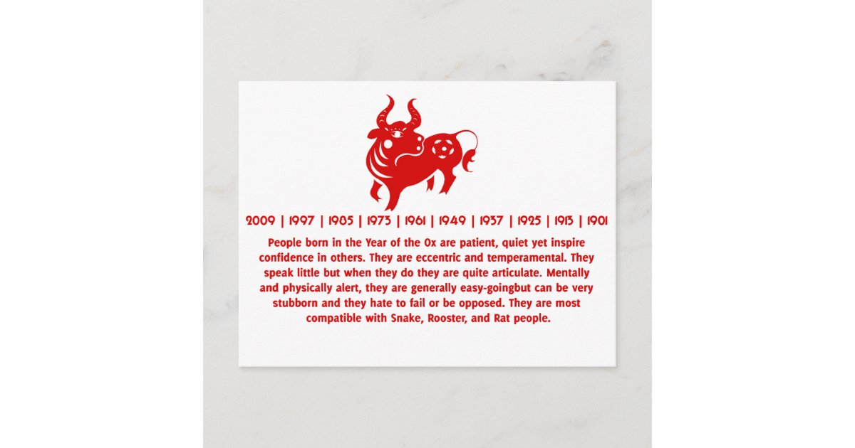 CHINESE ZODIAC OX PAPERCUT ILLUSTRATION POSTCARD | Zazzle